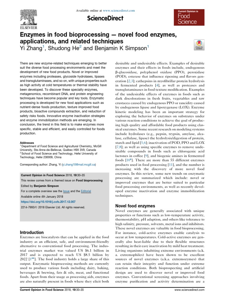 Enzymes in Food Bioprocessing - Novel Food Enzymes, Applications, and ...