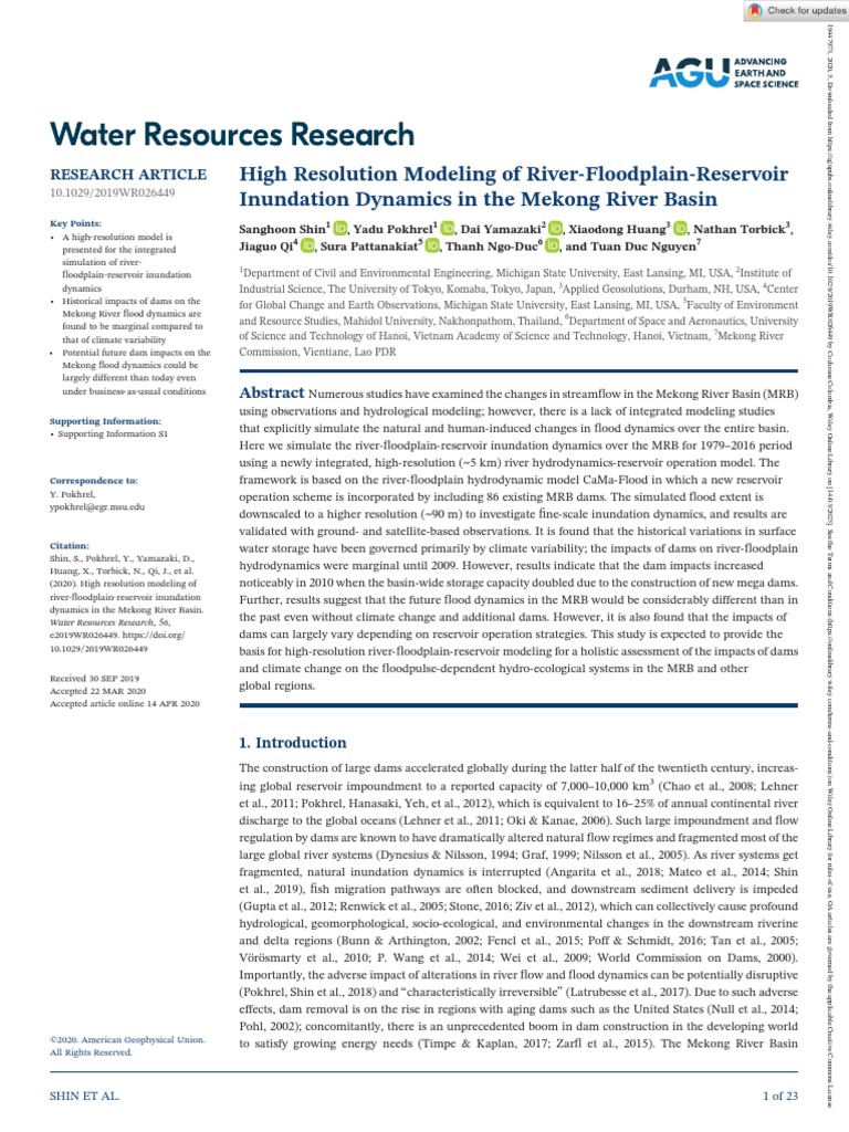 Water Resources Research - 2020 - Shin - High Resolution Modeling of ...