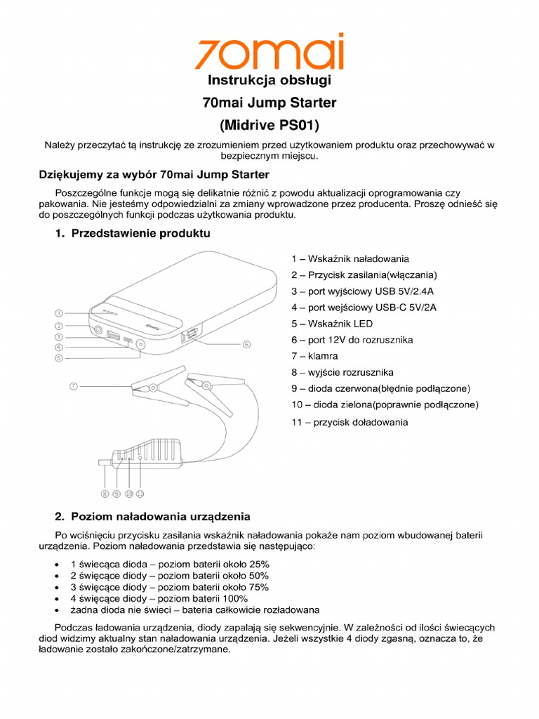 70mai PS01 Jump Starter PL | PDF