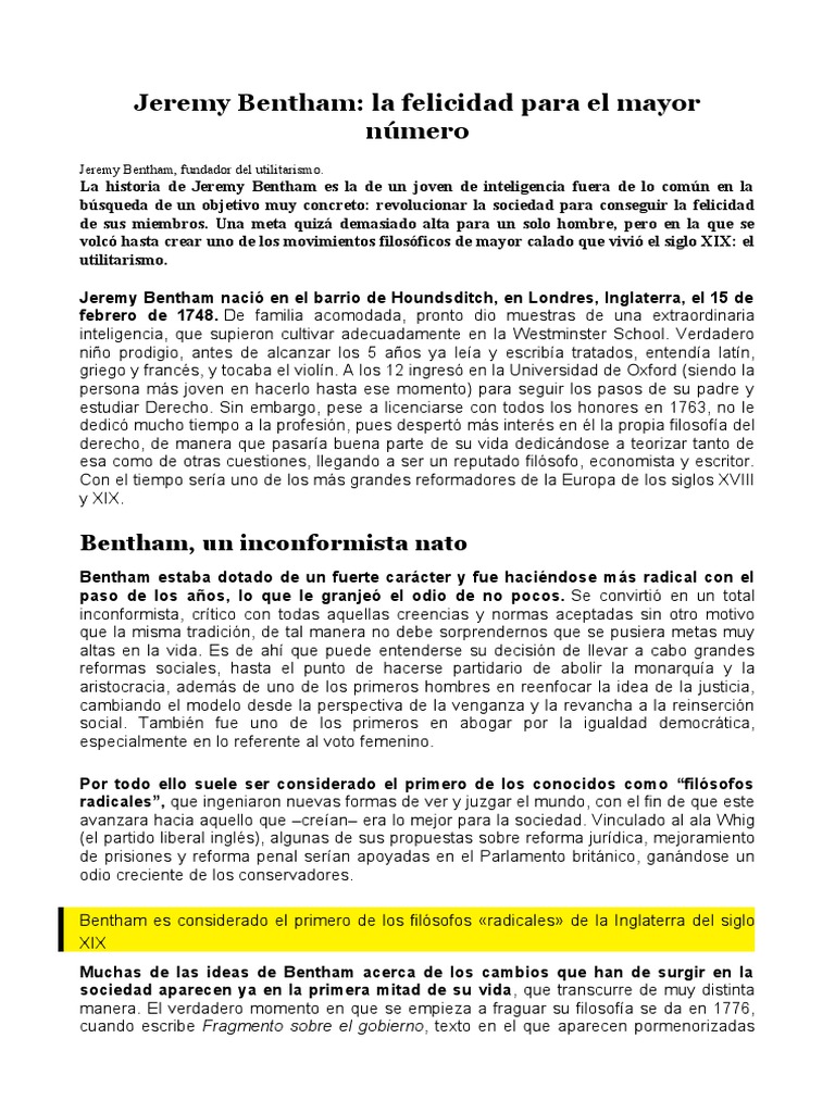 Jeremy Bentham | PDF | Utilitarismo | John Stuart Mill