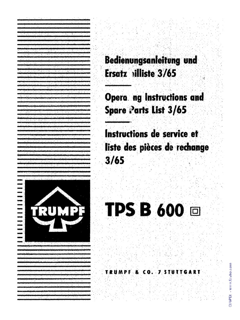 Trumpf Plate Shears TPSB 600 Manual | PDF