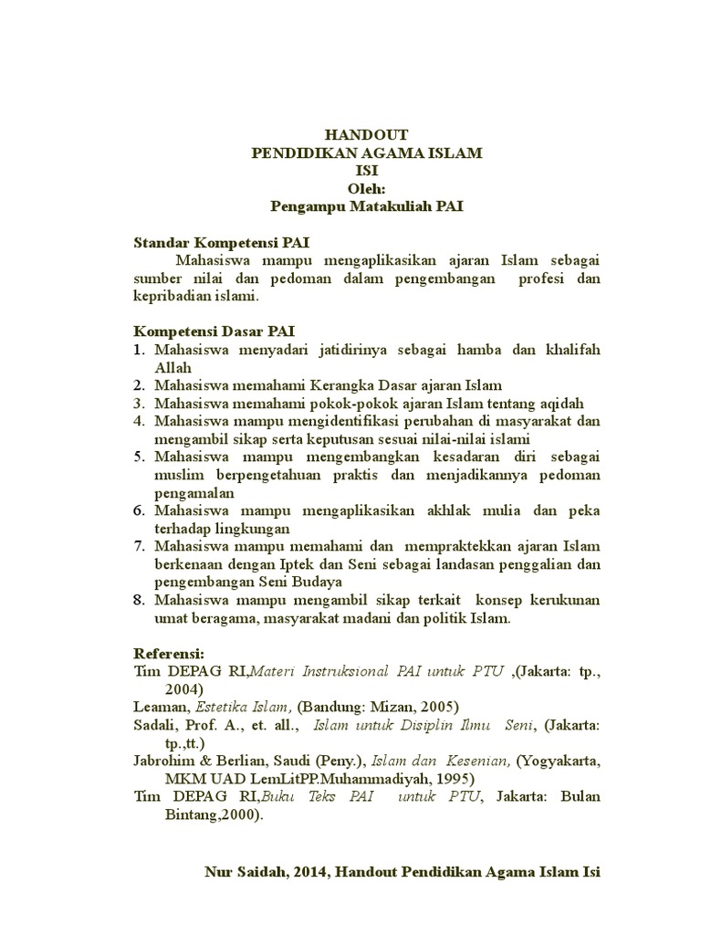 HANDOUT PENDIDIKAN AGAMA ISLAM (Word) | PDF