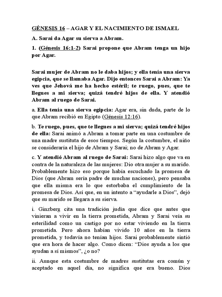 Génesis 16 Agar y El Nacimiento de Ismael | PDF | Abrahán | Ismael