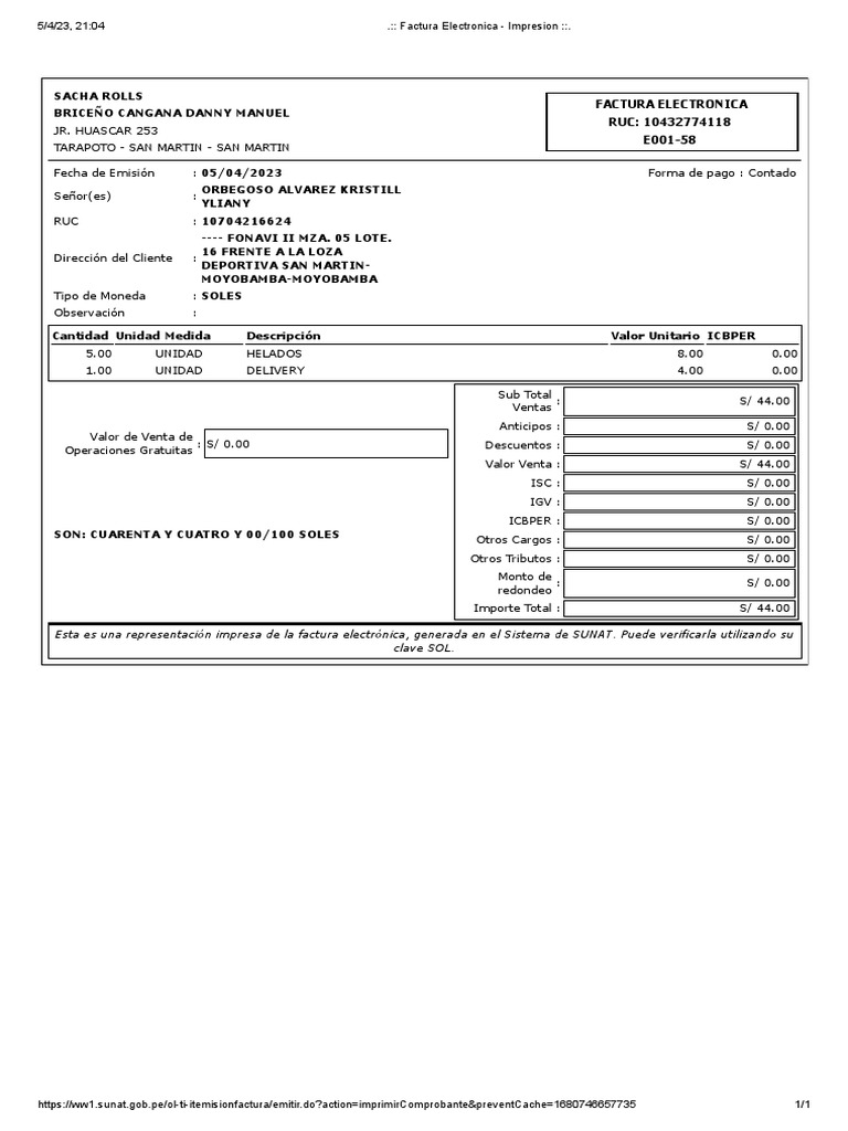 Factura Electrónica SUNAT 5/4/2023 | PDF | Tecnología bancaria | Business