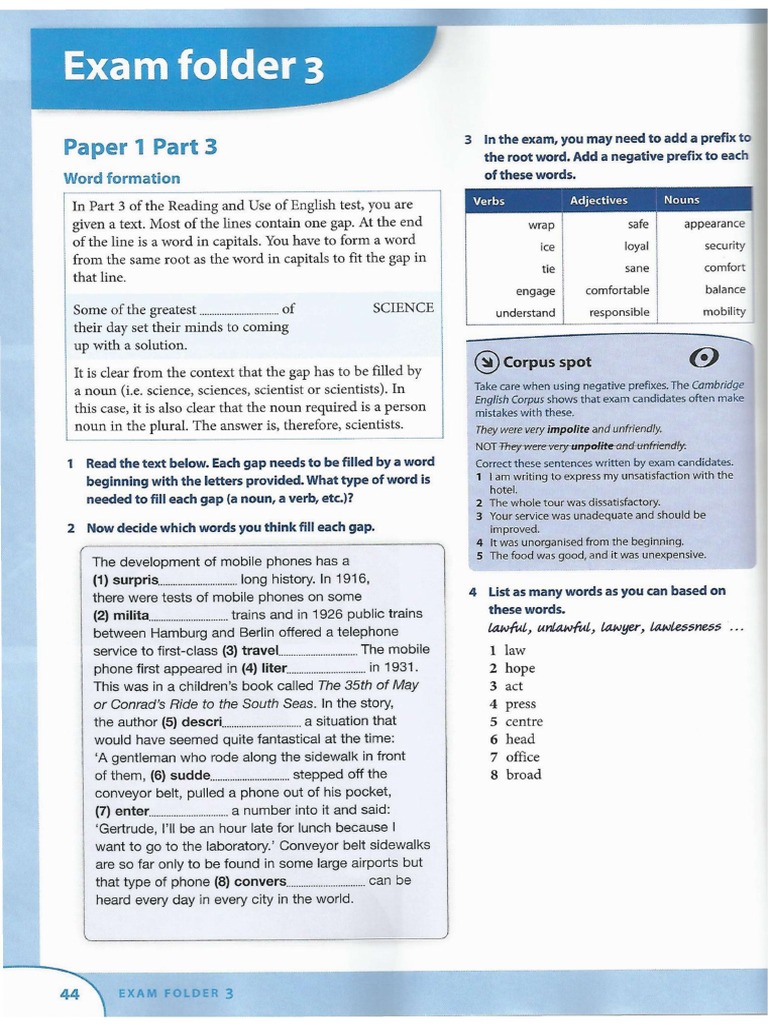 Cambridge Objective Advanced - Exam Folder 3 - Paper 1 Part 3 Word ...