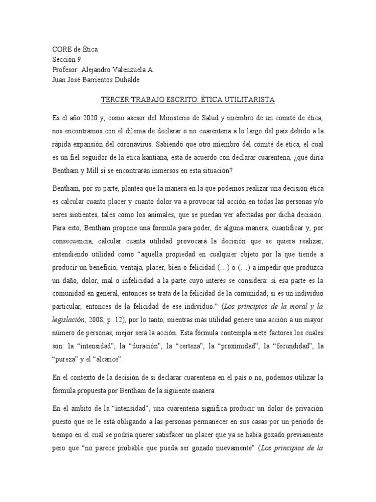 Ensayo 3 Ética | PDF | Utilitarismo | John Stuart Mill