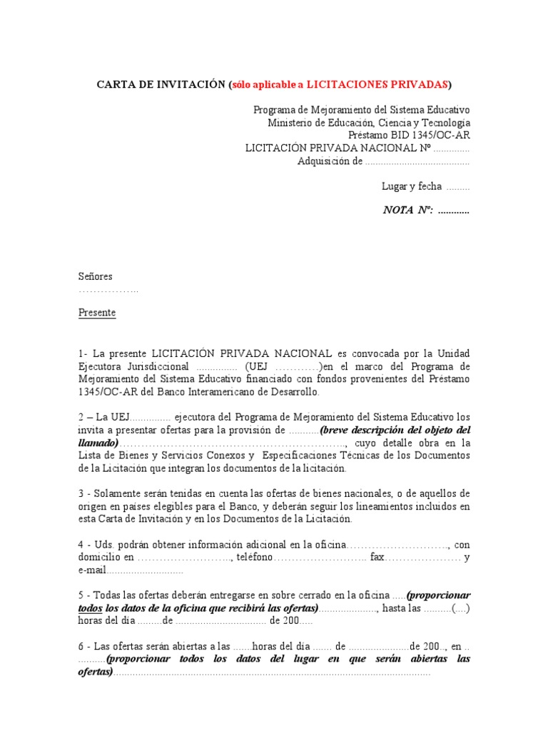 Modelo Carta De Invitacion A Licitacion Modelo De Informe Images And