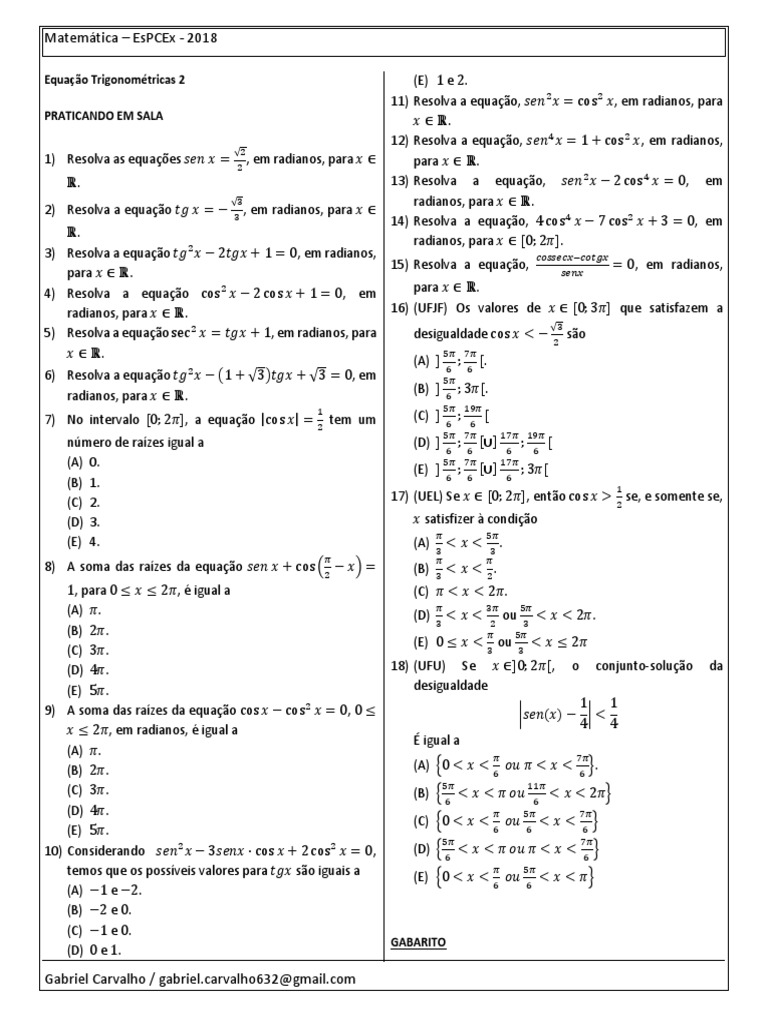 Equações Trigonométricas Download Grátis Pdf Equações Matemática