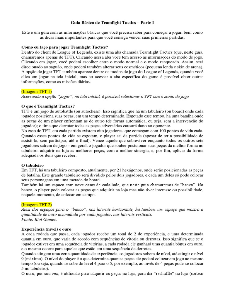 Artigo - Guia Básico de Teamfight Tactics - Parte I | PDF