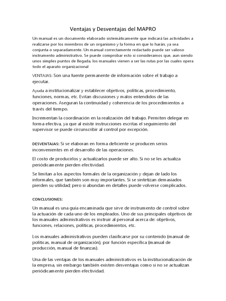 Ventajas y Desventajas Del MAPRO | PDF