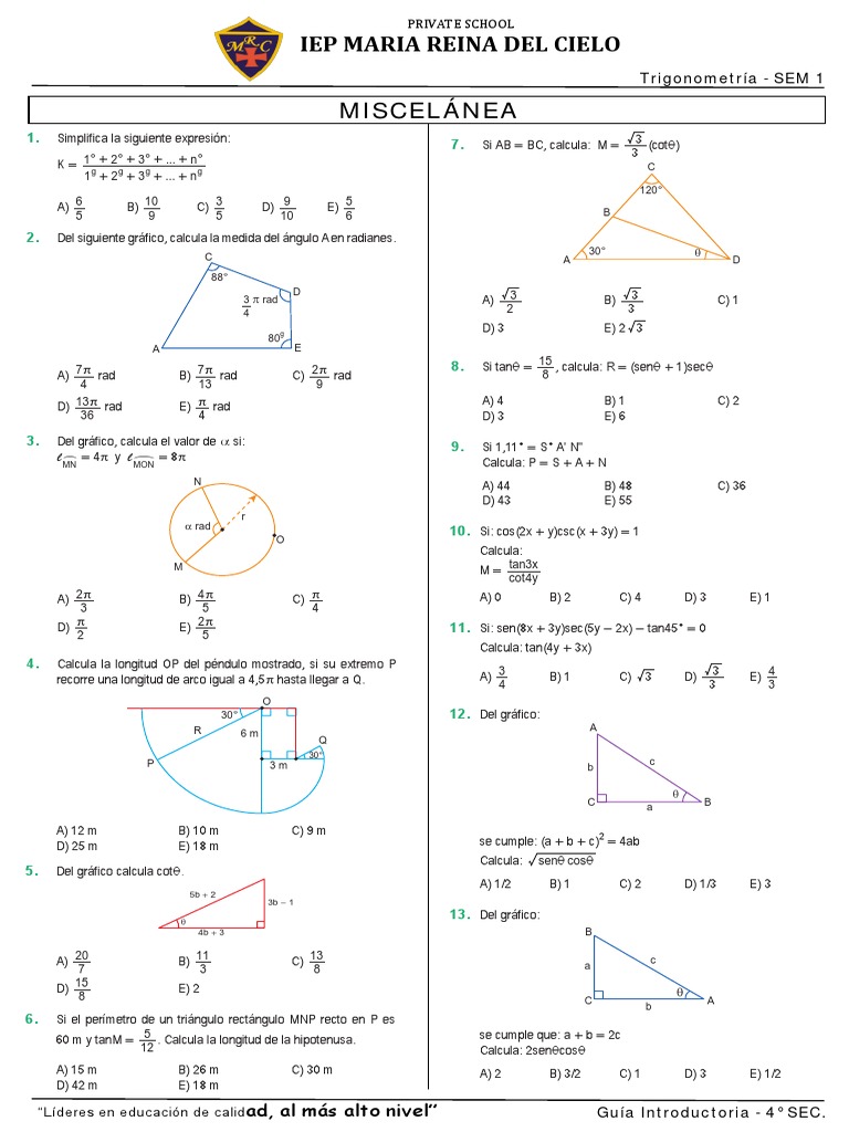 Trigo 4° Sec. - Sem1 | PDF | Ángulo | Matemáticas