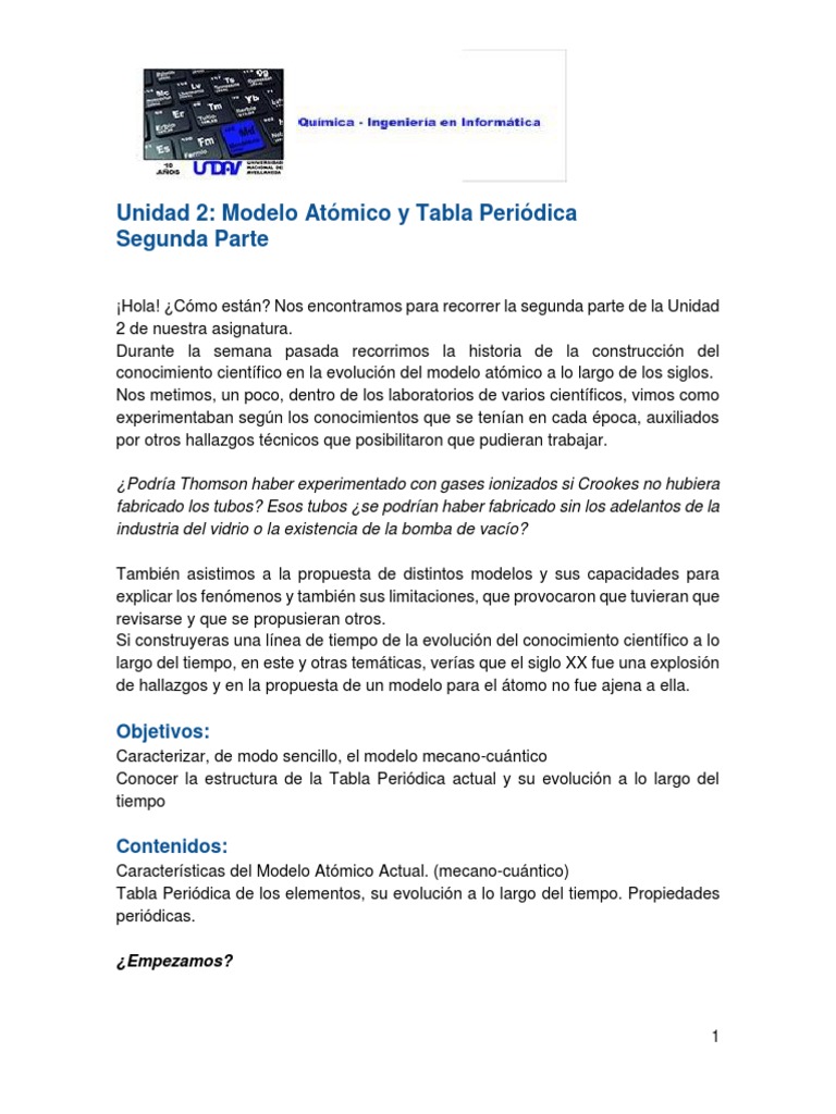 UNDAV 2020 - Unidad 2 - 2da Parte - 2C | PDF | Núcleo atómico | Electrón