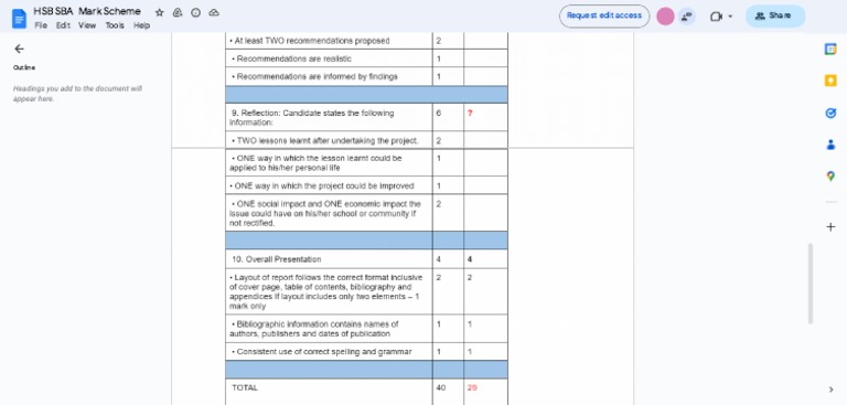 HSB SBA Mark Scheme | PDF