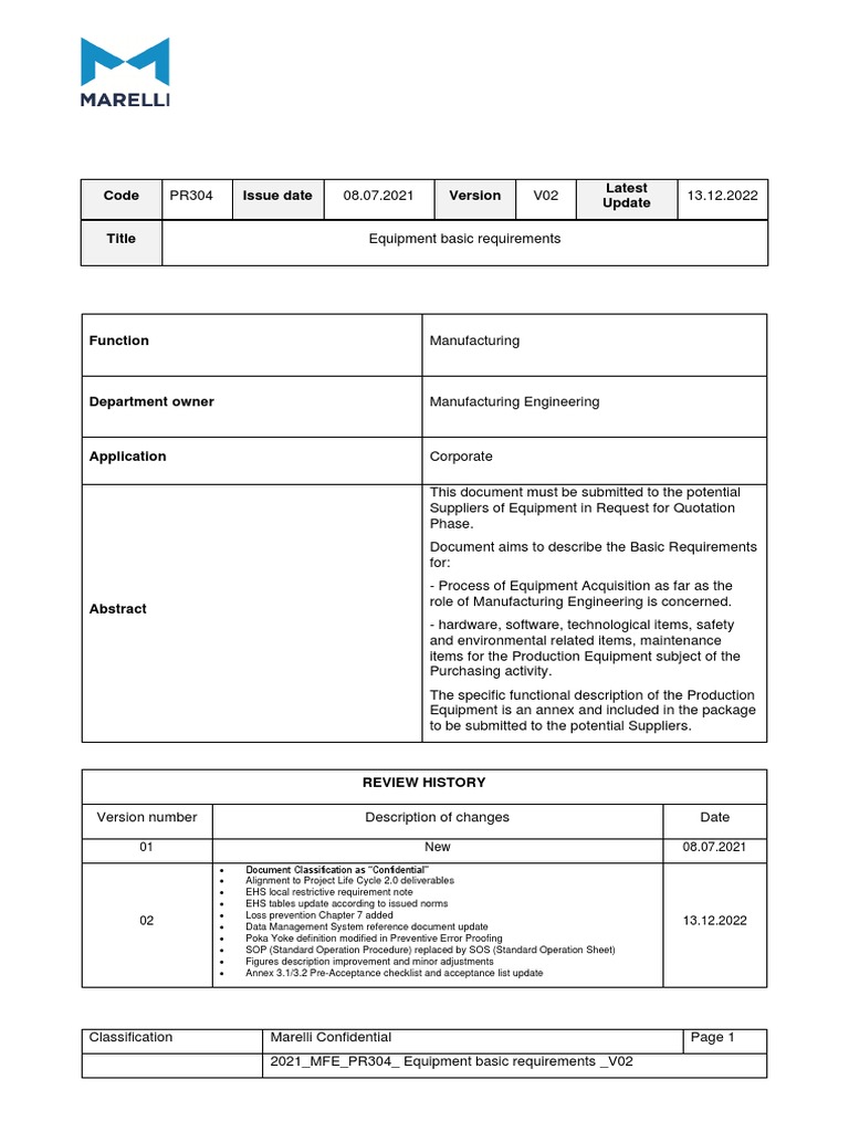 Equipment Requirements Summary | PDF | Specification (Technical ...