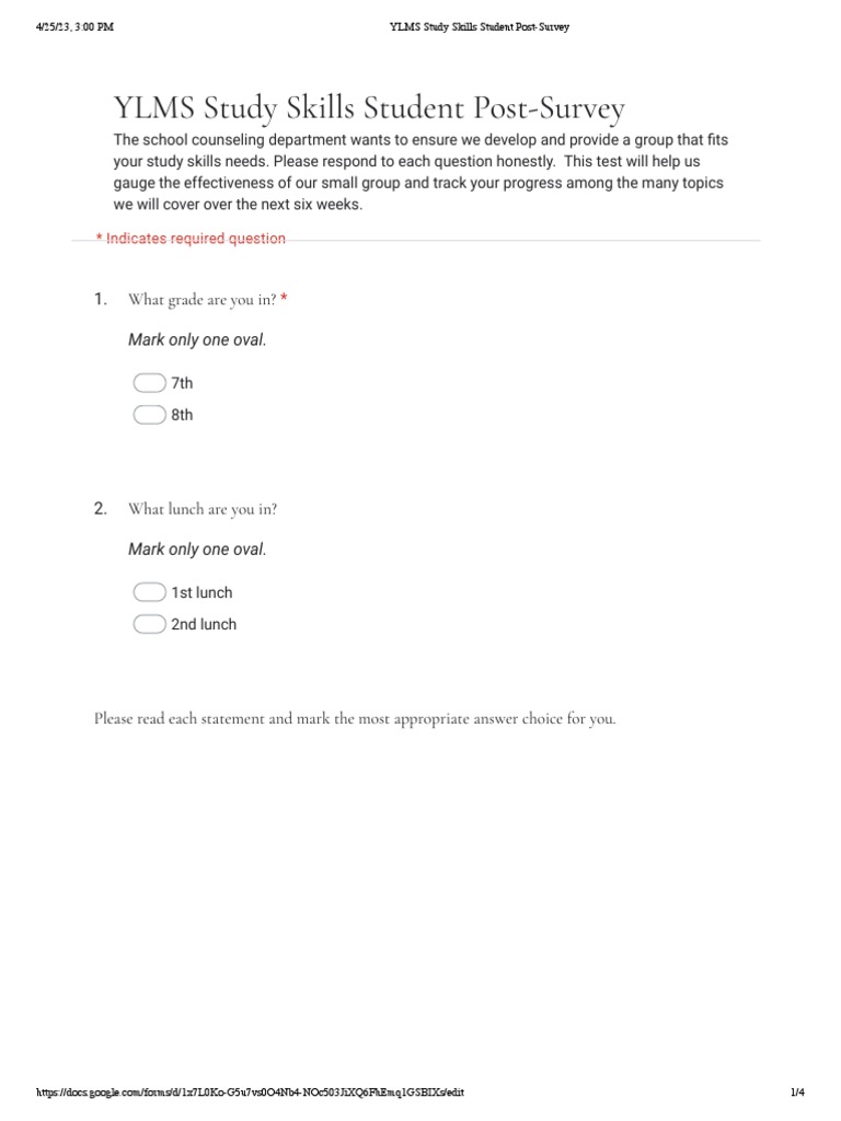 Ylms Post-Survey - Google Forms | PDF | Study Skills | Quiz