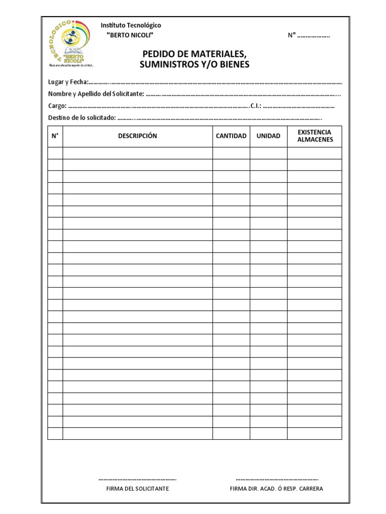 Modelo Solicitud de Materiales 2023 | PDF