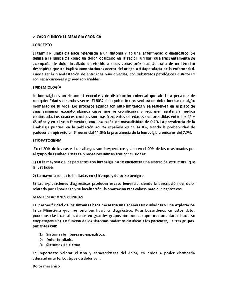 Lumbalgia Crónica: Tratamientos y Causas | PDF | Dolor lumbar ...