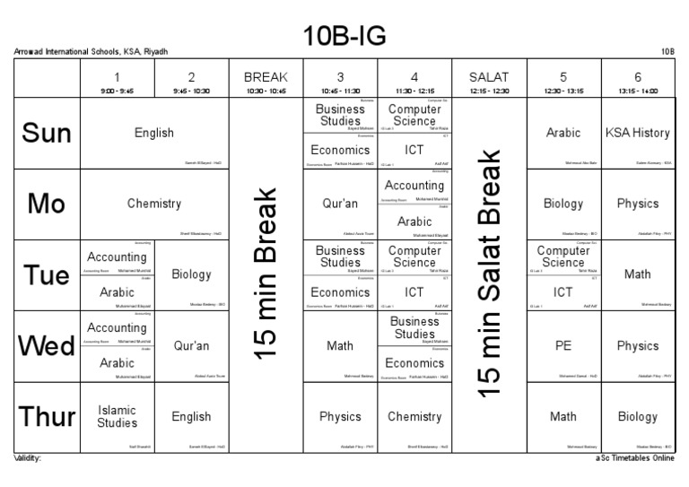 AIS 10B Timetable | PDF
