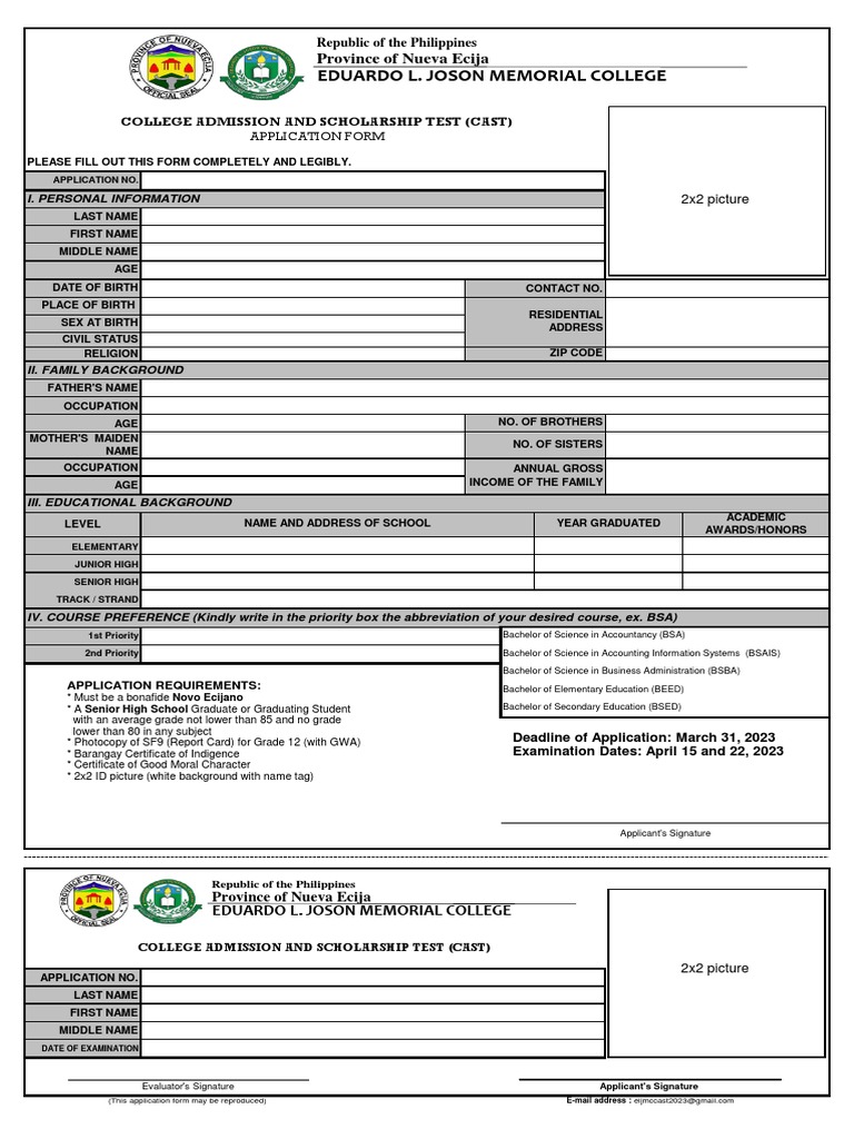 CAST Application Form for Admission | PDF | University And College ...
