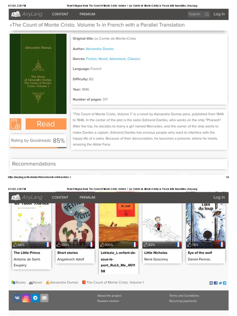 Bilingual Edition of Monte Cristo Volume 1 | PDF | The Count Of Monte ...