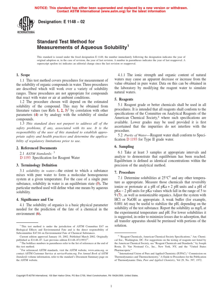 ASTM 1148 Solubilidad en Agua | PDF | Solubility | Acid Dissociation Constant