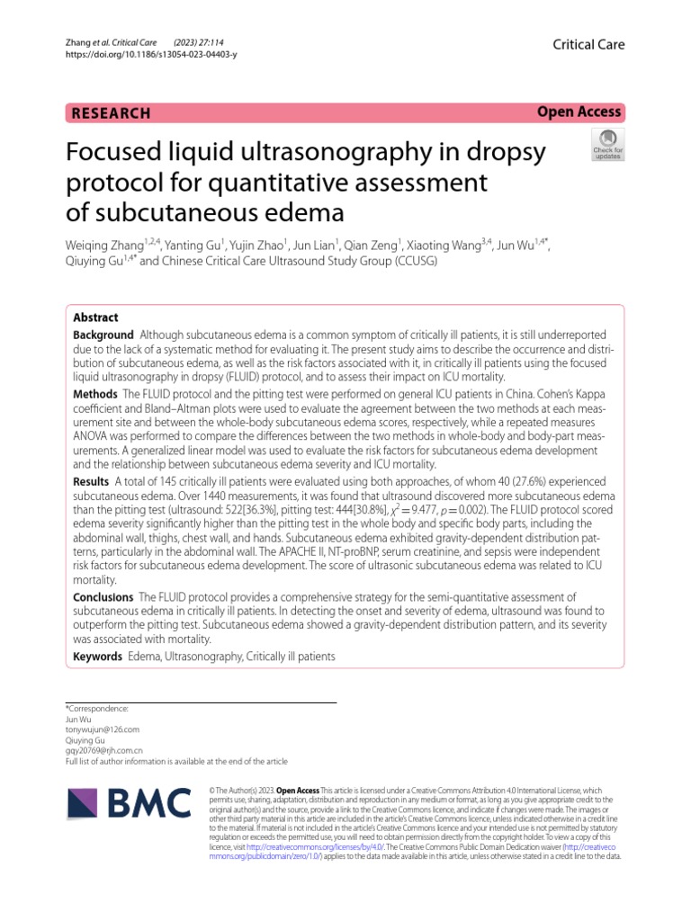 Focused Liquid Ultrasonography in Dropsy Protocol For Quantitative ...