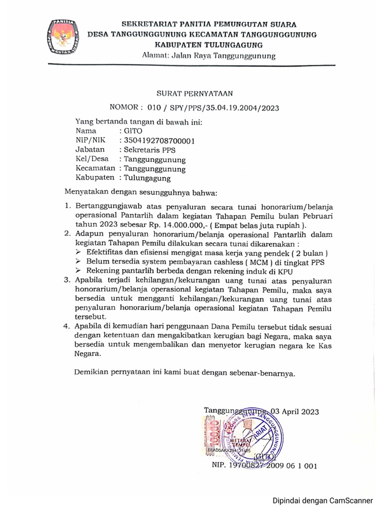 SPJ Honor Pantarlih Desa Tanggunggunung | PDF