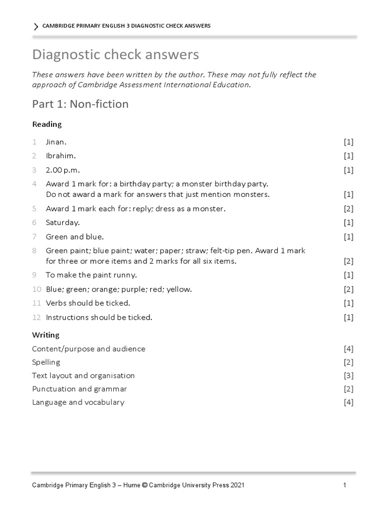 Pri Eng 2ed tr3 Diagnostic Check Answers | PDF | Cognition | Syntax