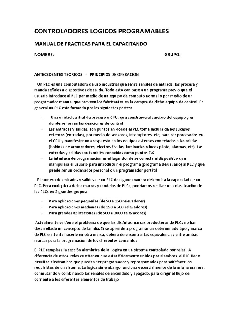 Prácticas de PLC Micro 1 y Simuladores | PDF | Controlador lógico ...