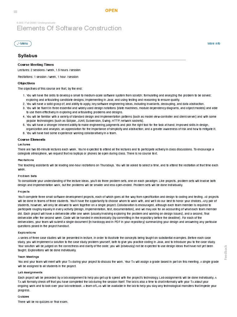 Elements of Software Construction: Syllabus | PDF | Design | Cognitive Science