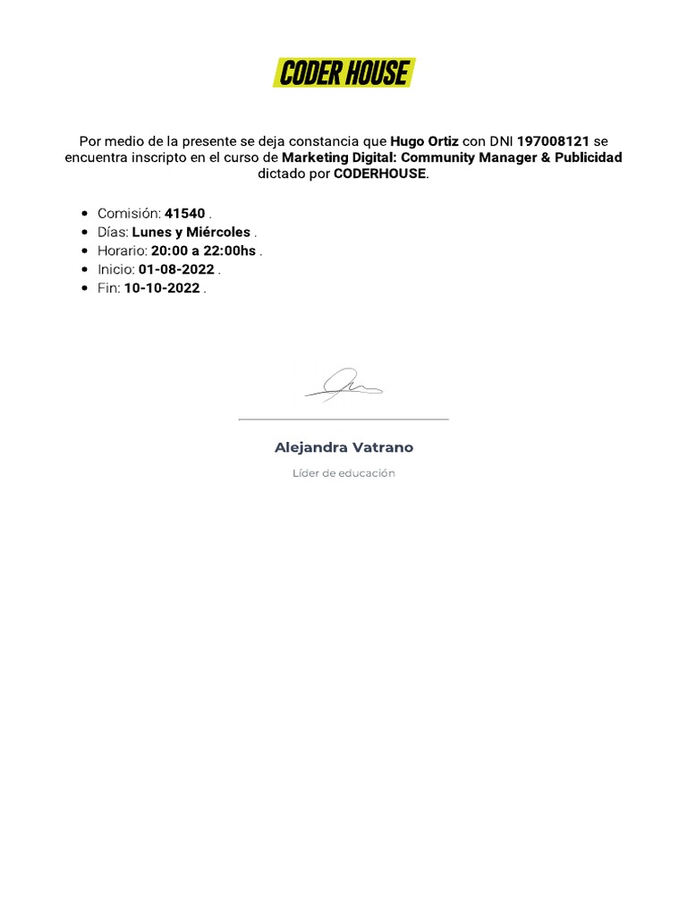 Certificado Curso de Community Manager & Publicidad Hugo | PDF Certificado Curso de Community Manager & Publicidad Hugo | PDF