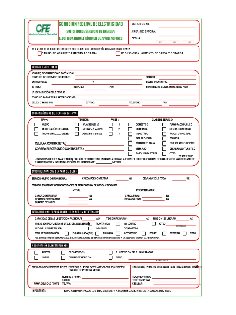 Solicitud Especial CFE | PDF | Electricidad | Ingenieria Eléctrica