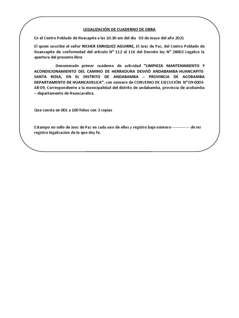 Legalización de Cuaderno de Obra | PDF