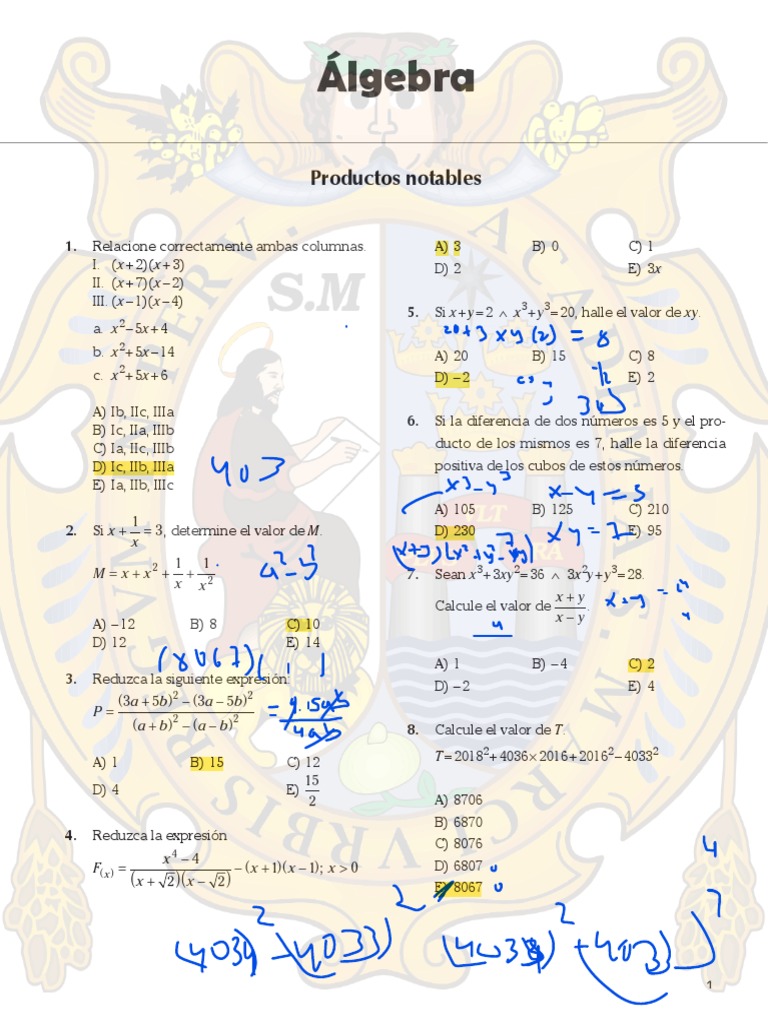 Álgebra Básico Productos Notables | PDF