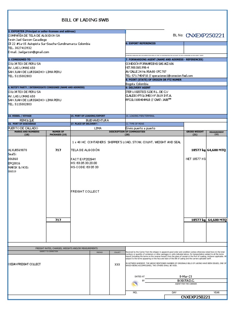 BL Exportacion | PDF | Cargo | Bill Of Lading