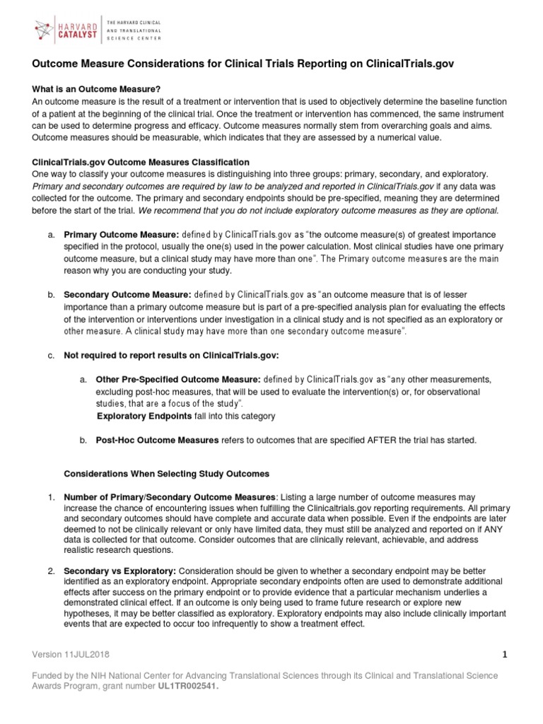 Outcome Measure Considerations For Clinical Trials Reporting On ...