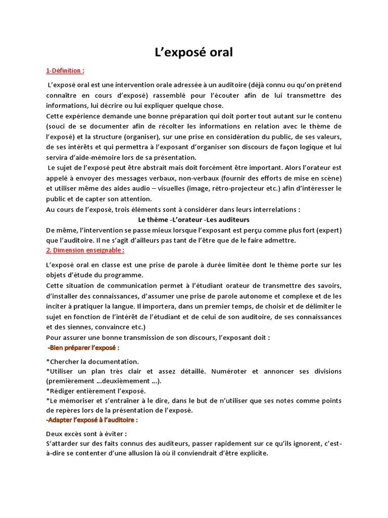Guide de l'exposé oral en classe | PDF