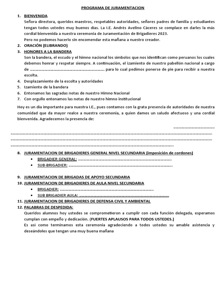 Programa de Juramentación Bridagieres | PDF | Hogar, jardinería y bricolaje