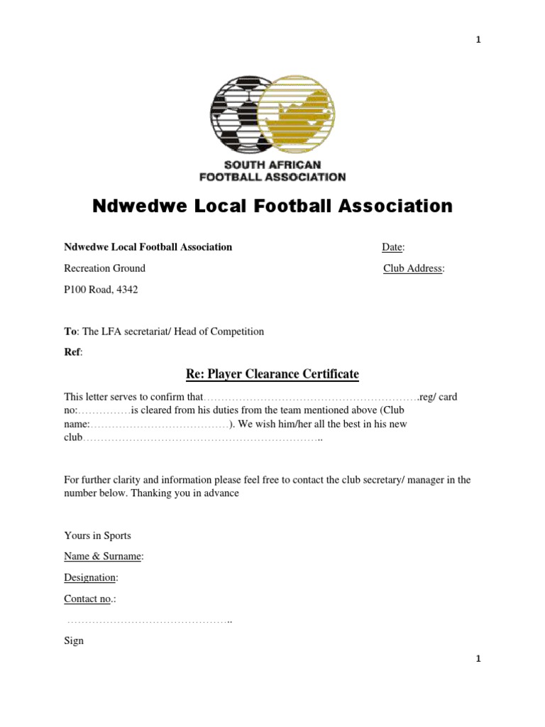 Player Clearance Certificate Sample | PDF