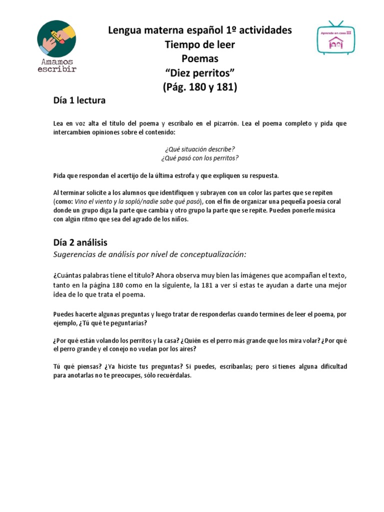 Lectoescritura Diez Perritos | PDF | Poesía