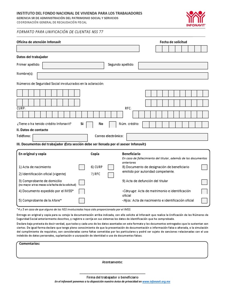 Formato para Unificación de Cuentas Nss 77: Instituto Del Fondo ...