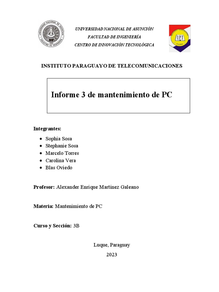 Informe de Mantenimiento de PC 3 | PDF | Microprocesador | Hardware de la computadora