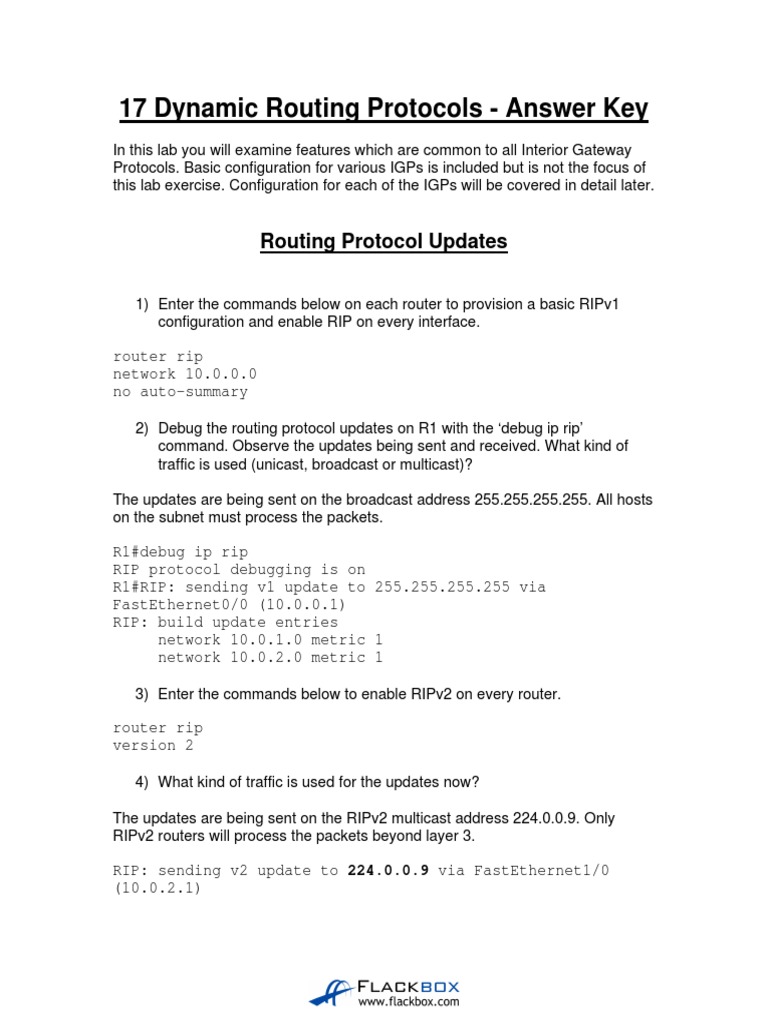 17 Dynamic Routing Protocols - Answer Key | PDF | Routing | Ip Address
