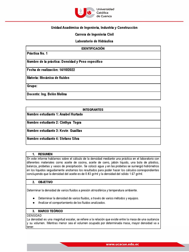 Informe de Practicas-1-6 | PDF | Densidad | Volumen