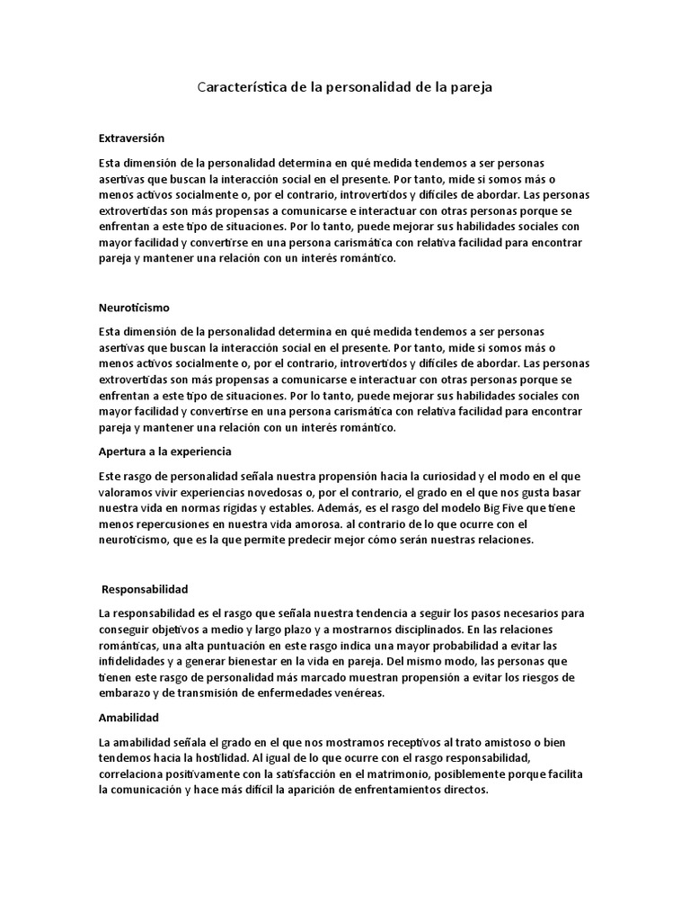 Característica de La Personalidad de La Pareja | PDF | Psicología ...