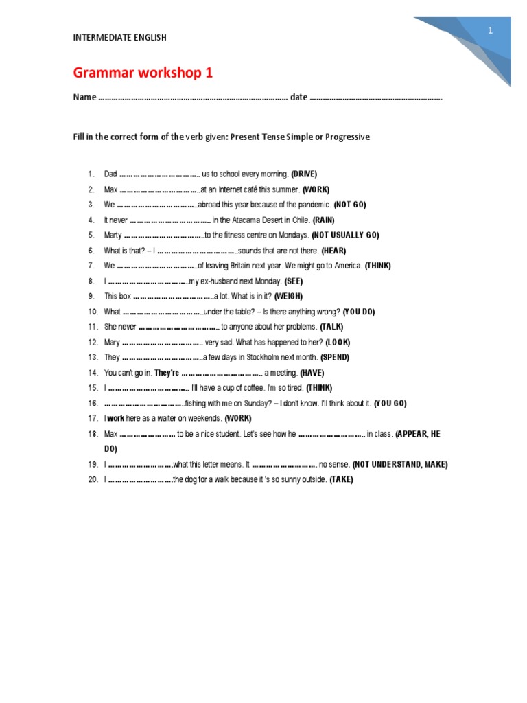 Grammar Workshop 1 | PDF