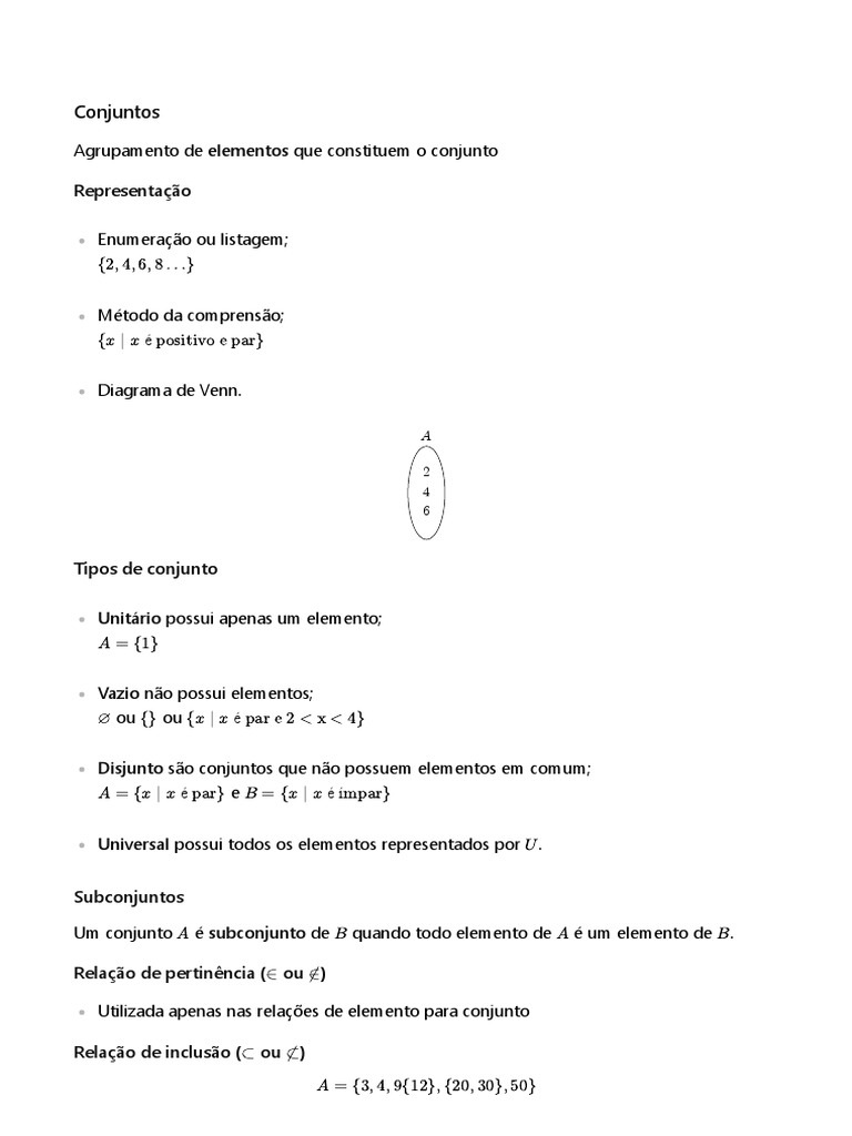 Conjuntos Anotações | PDF | Conjunto (Matemática) | Conjunto vazio ...