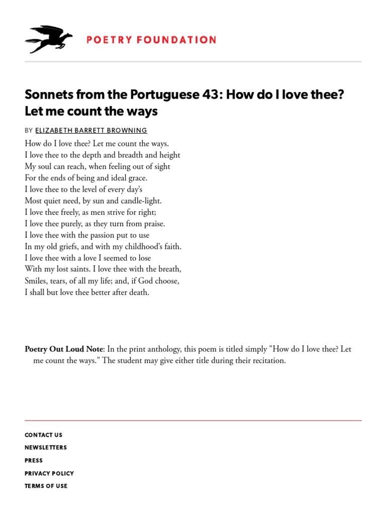 2) Sonnets From The Portuguese 43 - How Do I Love - Poetry Foundation | PDF