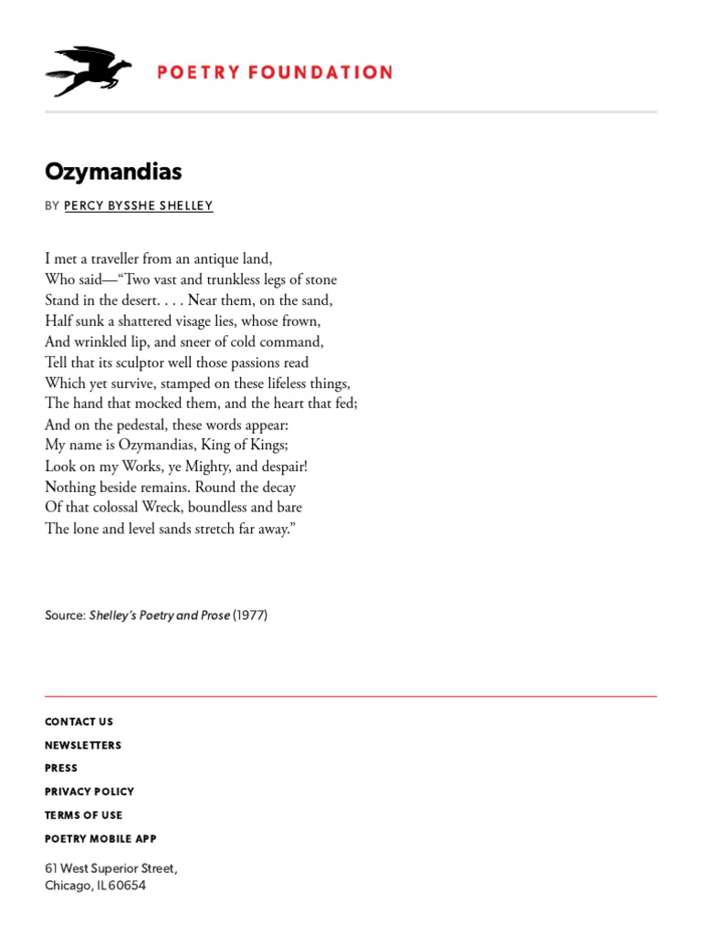 3) Ozymandias by Percy Bysshe Shelley - Poetry Foundation | PDF
