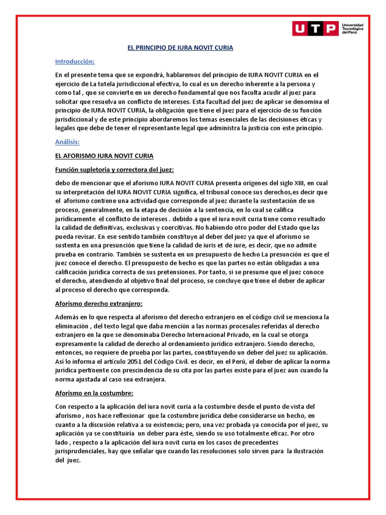 EL PRINCIPIO de IURA NOVIT CURIA Semana 4 Instituciones Del Derecho ...